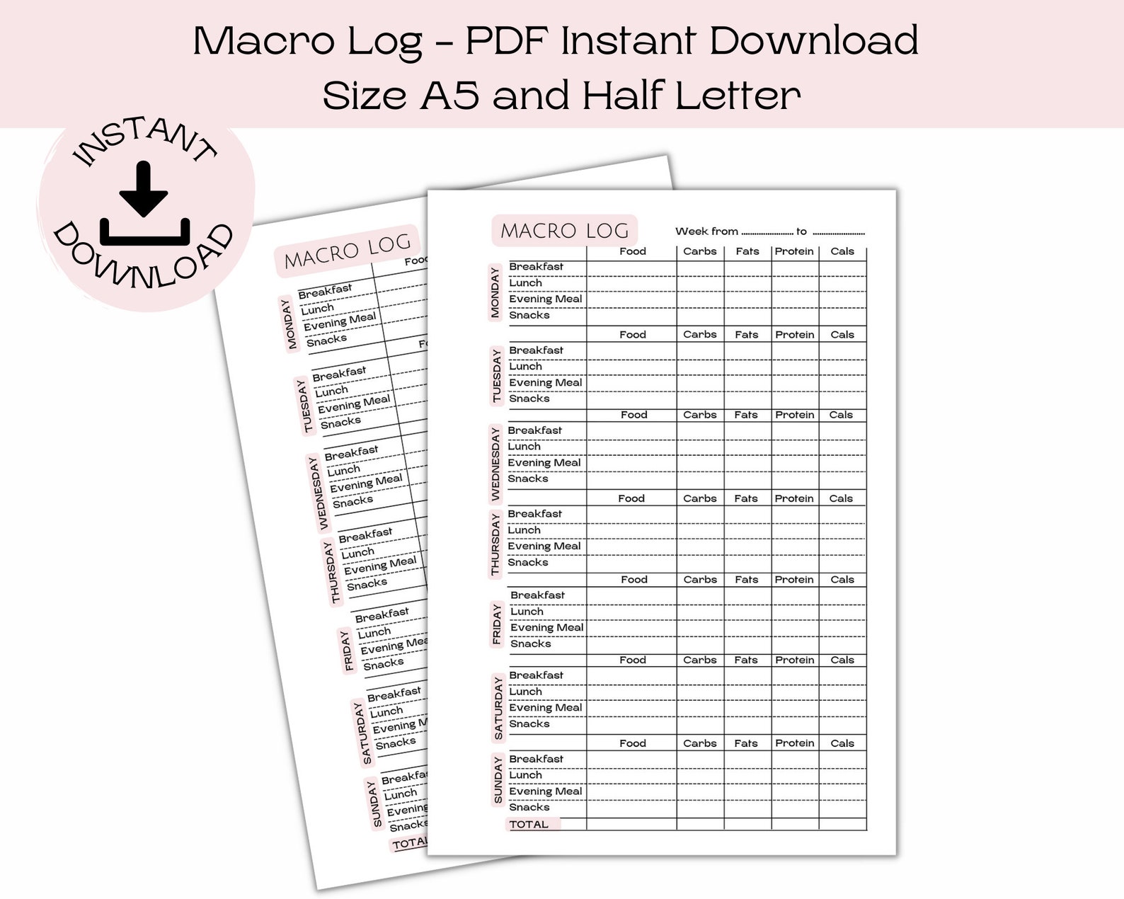 Macro Tracking Food Log, Printable Macro Tracker, Food Health Tracker ...