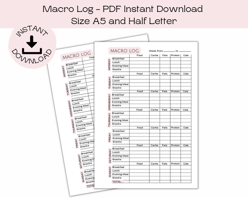 Macro Tracking Food Log, Printable Macro Tracker, Food Health Tracker ...