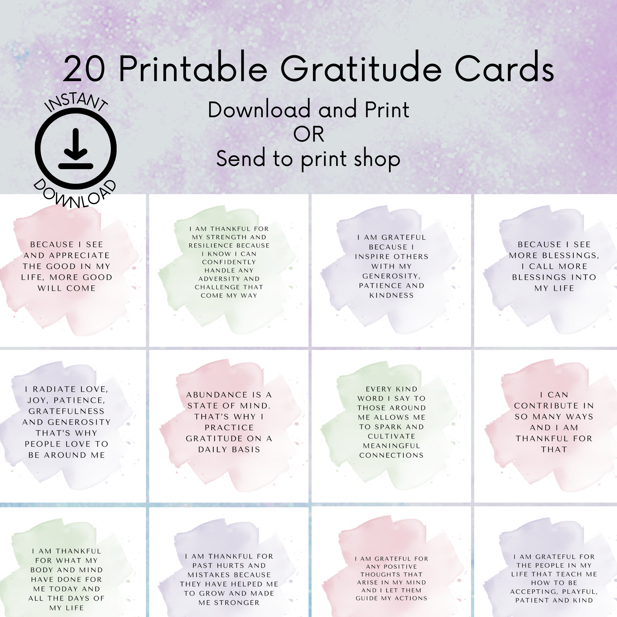 Gratitude Card Deck, Printable Gratefulness Card Set, Gratitude Journal ...