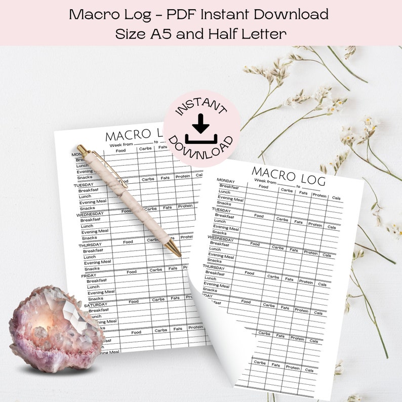Macro Tracker Sheet Food Log, Printable Daily Macro Tracking, Food ...
