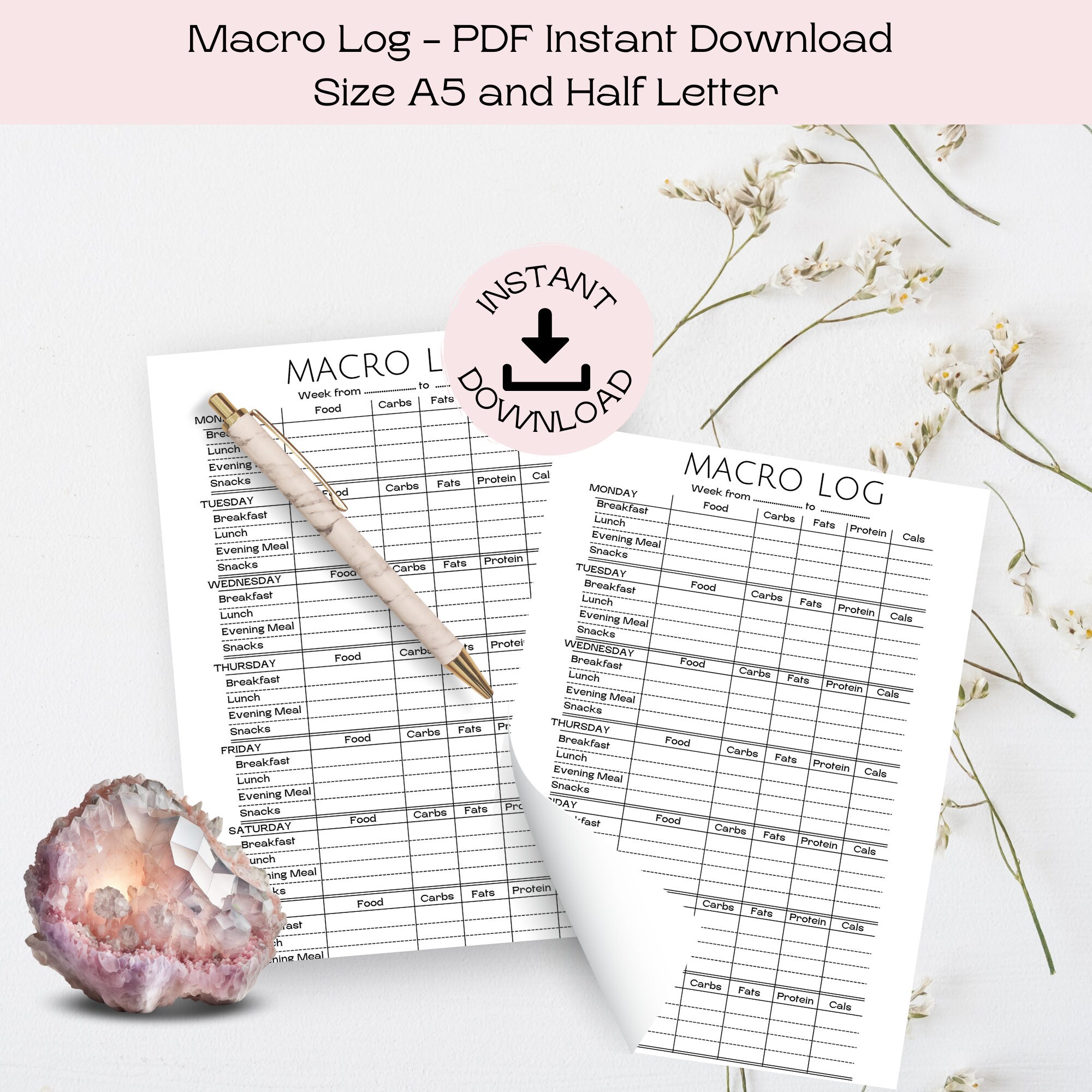 Macro Tracker Sheet Food Log, Printable Daily Macro Tracking, Food ...