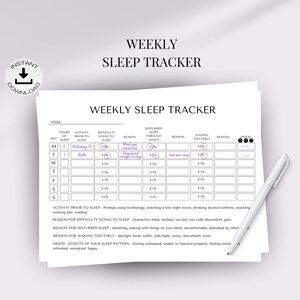 Weekly Sleep Tracker Printable PDF, Sleep Log Planner Insert, Sleep ...