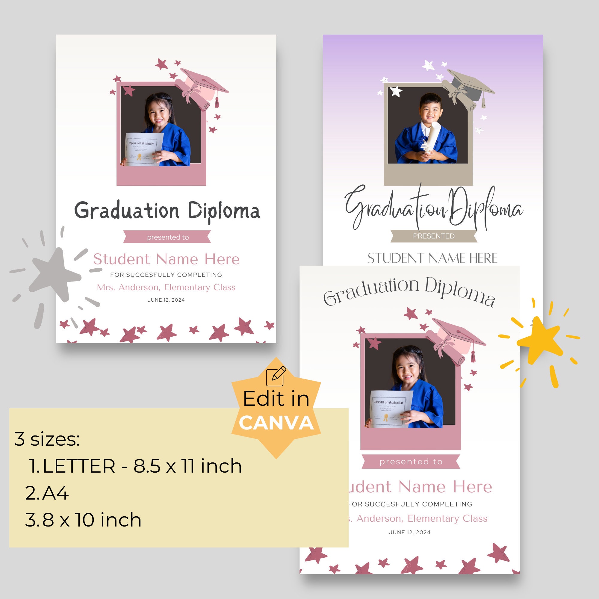 Editable Preschool Graduation Diploma, Elementary Graduation ...