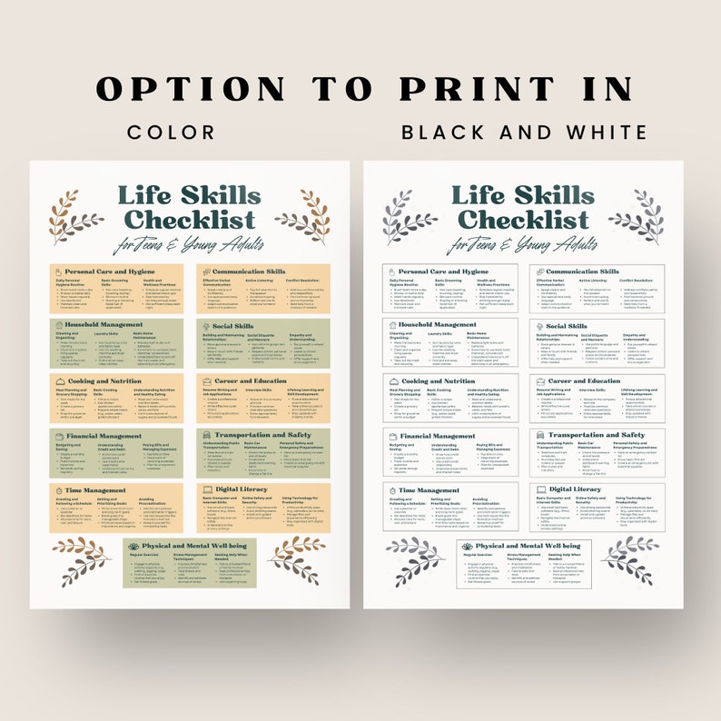 Life Skills Checklist for Parents, Teens and Young Adults, Printable ...