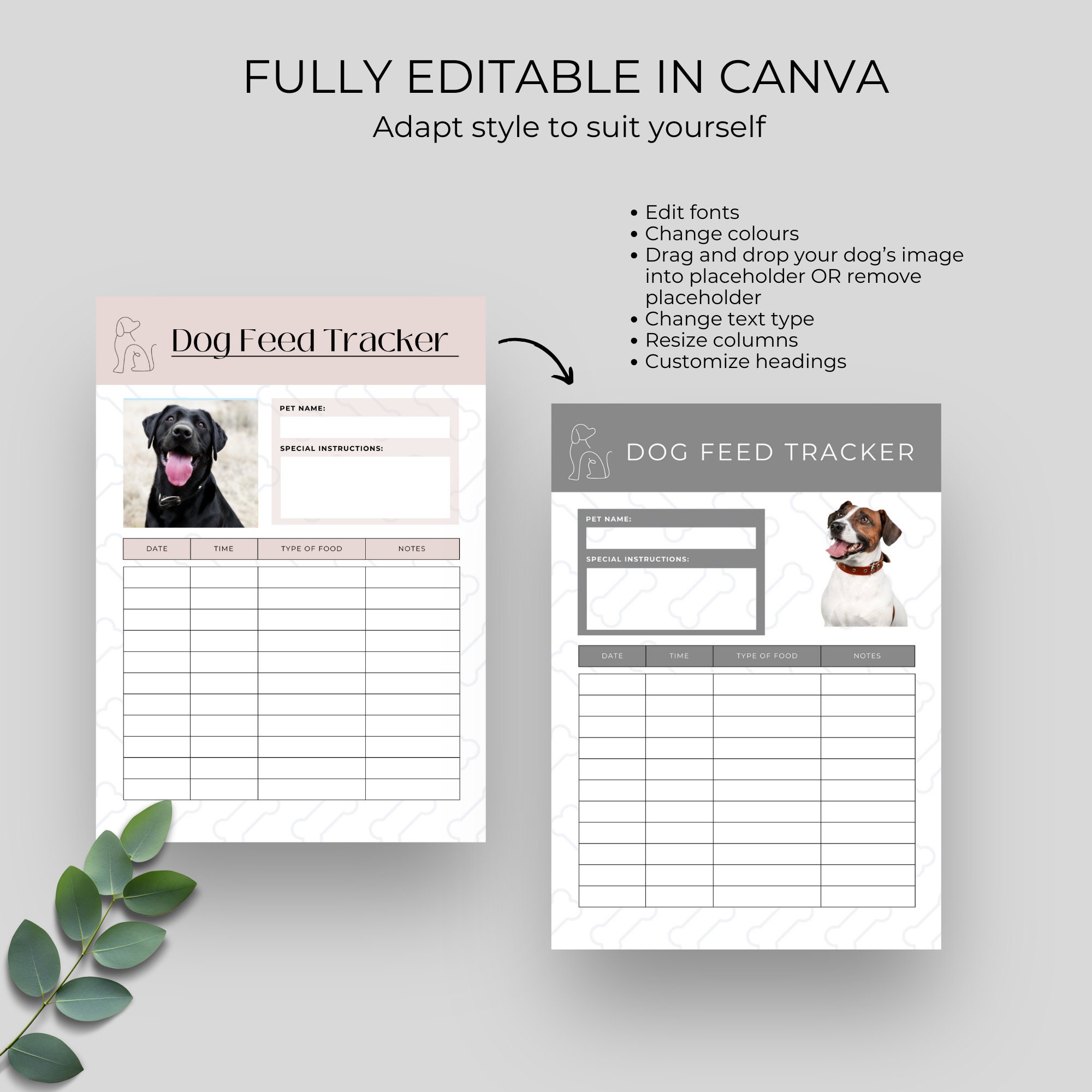 Dog Feeding Tracker, Editable Dog Feed Chart Template, Edit in Canva ...