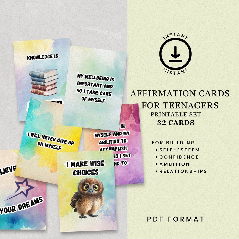 Printable Positive Affirmation Cards for Teens, Teenage Kindness Cards ...