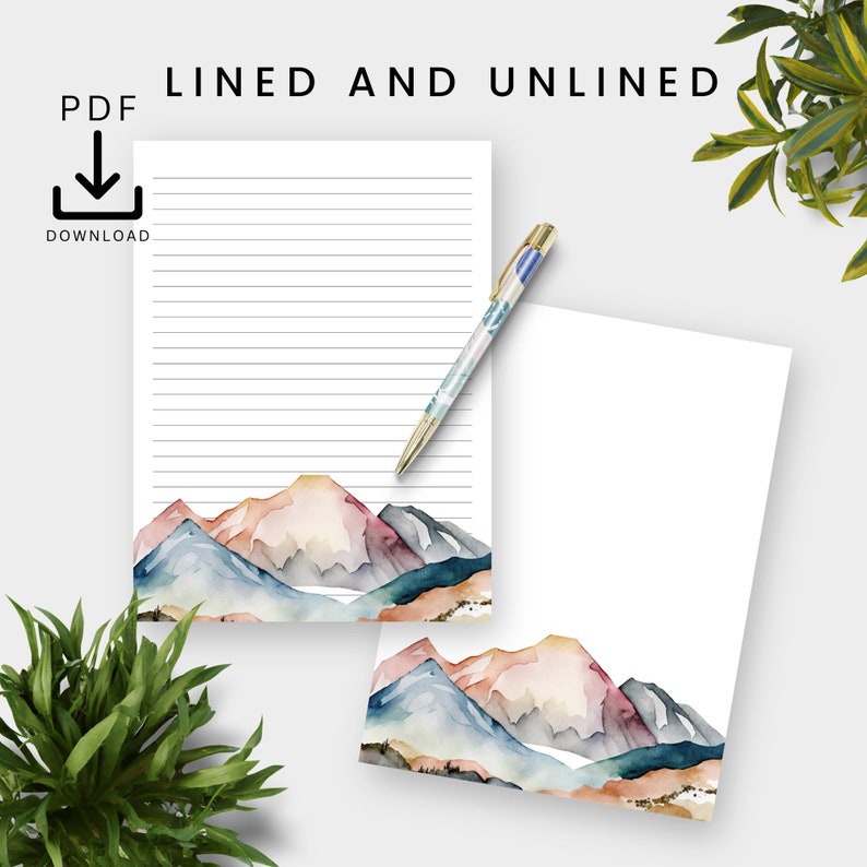 Printable Writing Paper Set, Stationery Printable, Paper Set, Hills and ...