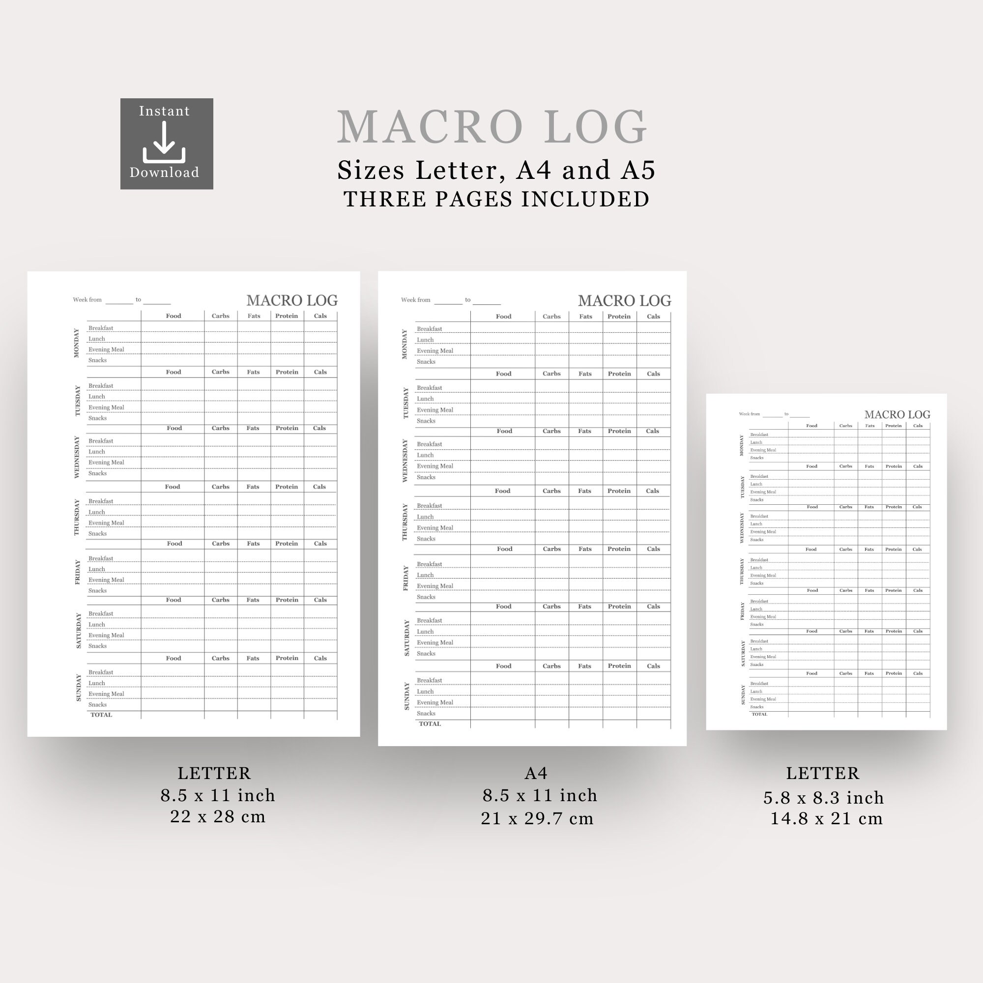 Printable Macro Tracker, Minimalist Macro Log Sheet, Meal Planner ...
