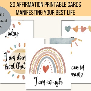 Affirmation Cards, Rainbow Neutral Tone Printable PDF Digital Download ...