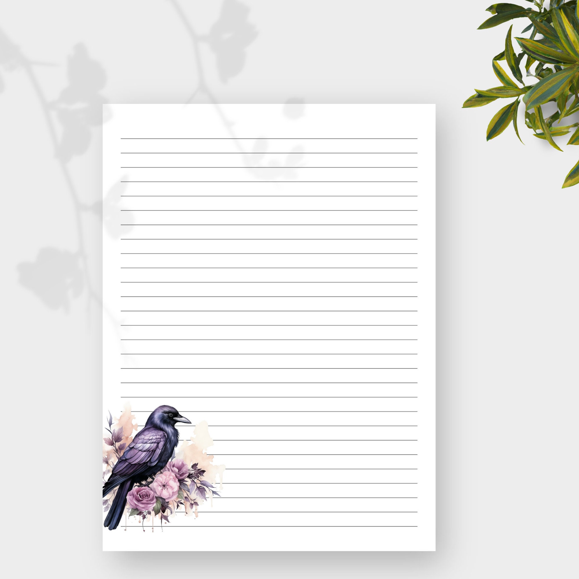 Printable Writing Paper Set, Stationery Printable, Paper Set, Raven ...