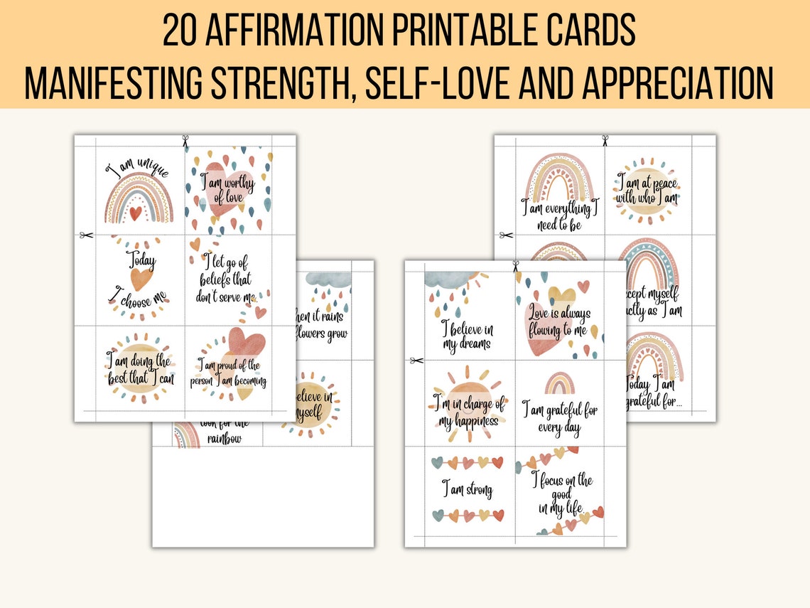 Affirmation Cards, Rainbow Neutral Tone Printable PDF Digital Download ...
