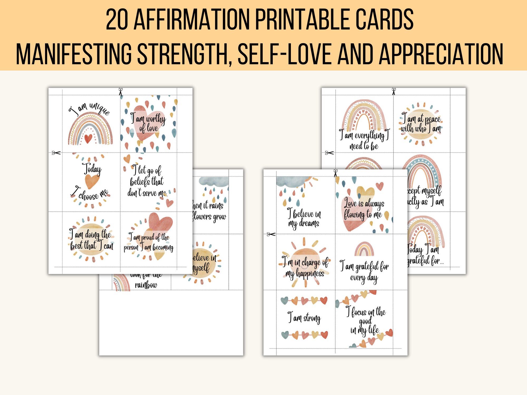 Affirmation Cards, Rainbow Neutral Tone Printable PDF Digital Download ...