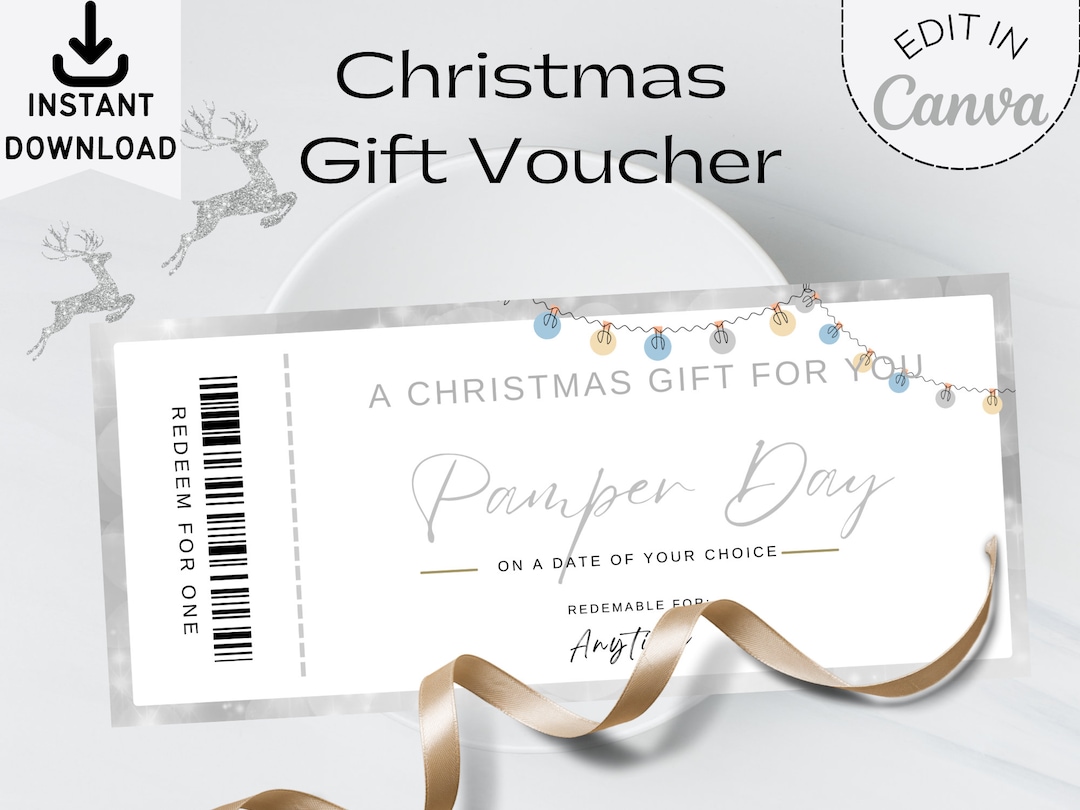 Pamper Day Voucher, Printable Christmas Gift Voucher, Editable Holiday ...