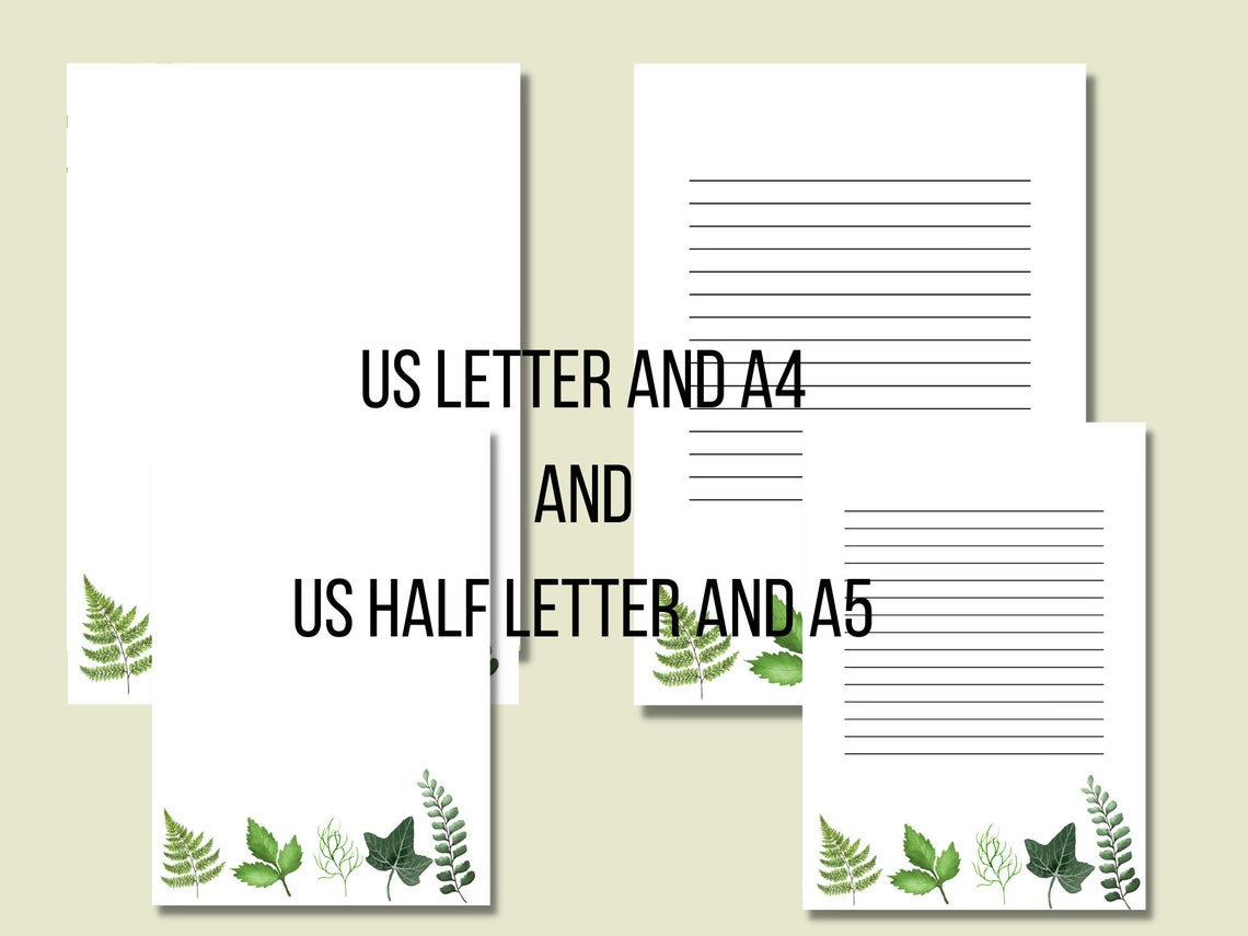 Green Leaves Printable Letter Writing Paper Nature Greenery | Etsy