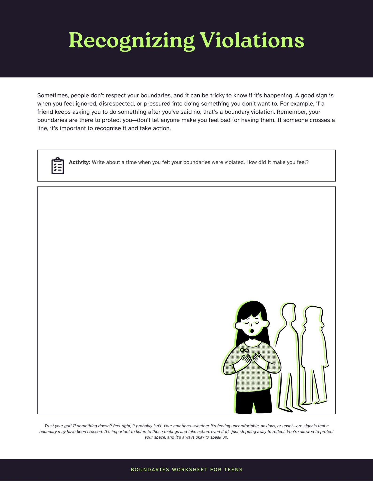 Boundaries Awareness Activity Worksheet for Teenagers, Life Skills ...