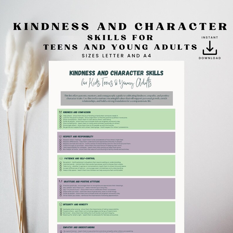 Character & Kindness Life Skills Checklist, Printable Tracker for ...