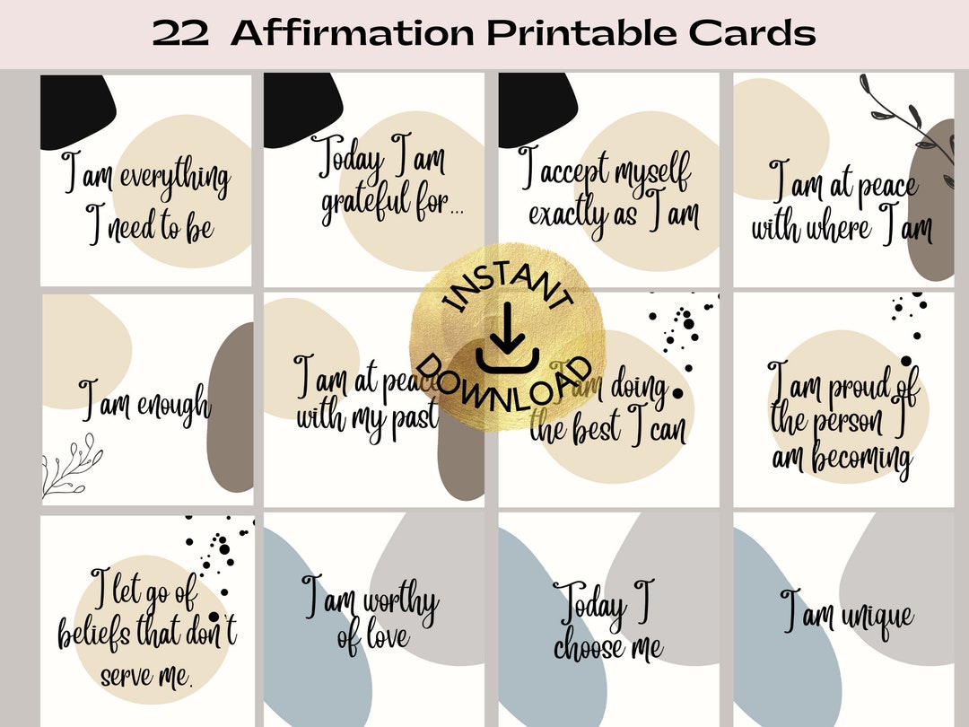 Printable Affirmation Cards, 22 Neutral Daily Affirmation Card Pack ...