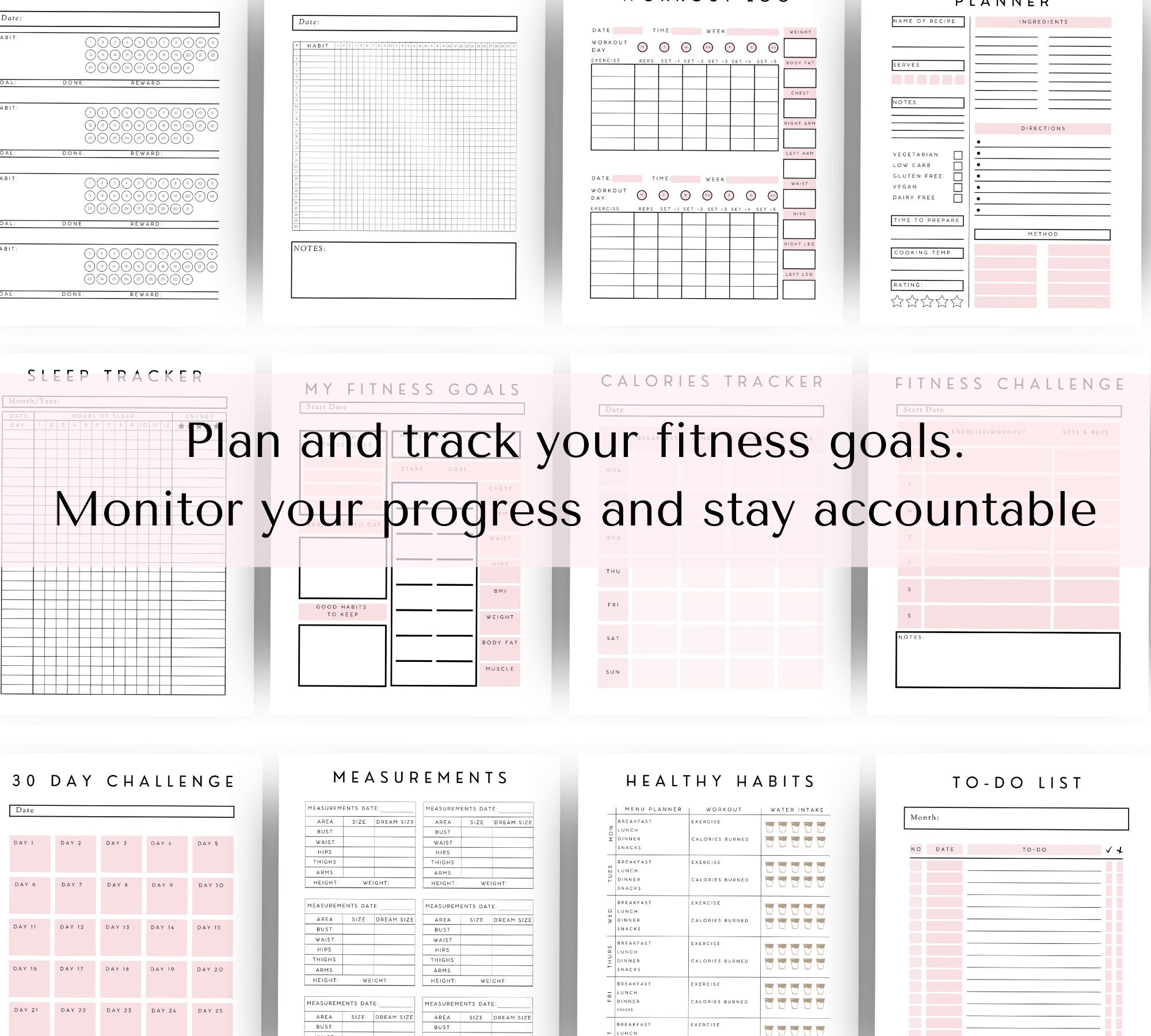 Fitness Planner Printable Sheets, Bundle of Workout Planner Print Outs ...