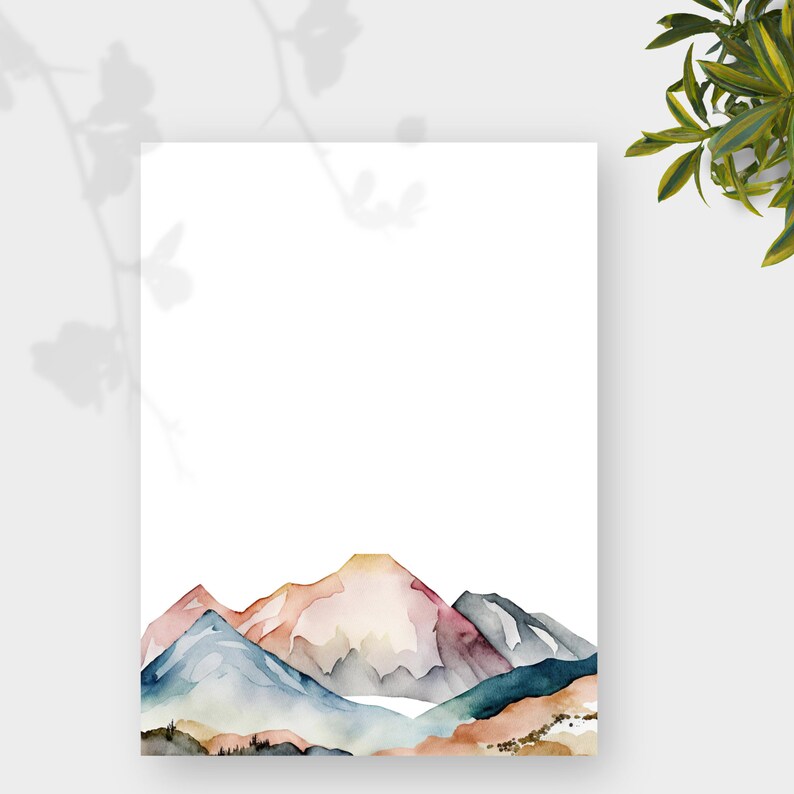 Printable Writing Paper Set, Stationery Printable, Paper Set, Hills and ...