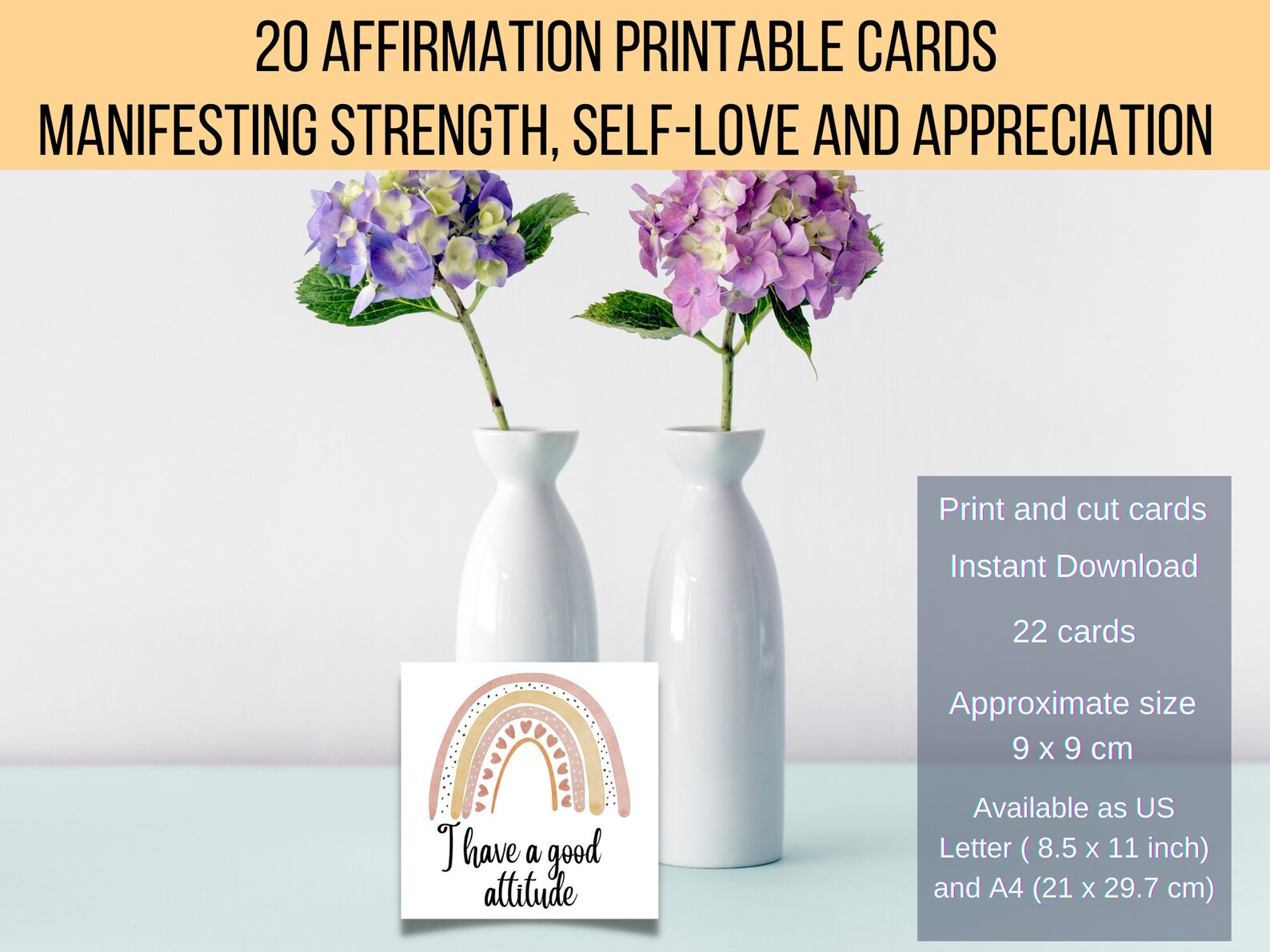 Affirmation Cards, Rainbow Neutral Tone Printable PDF Digital Download ...