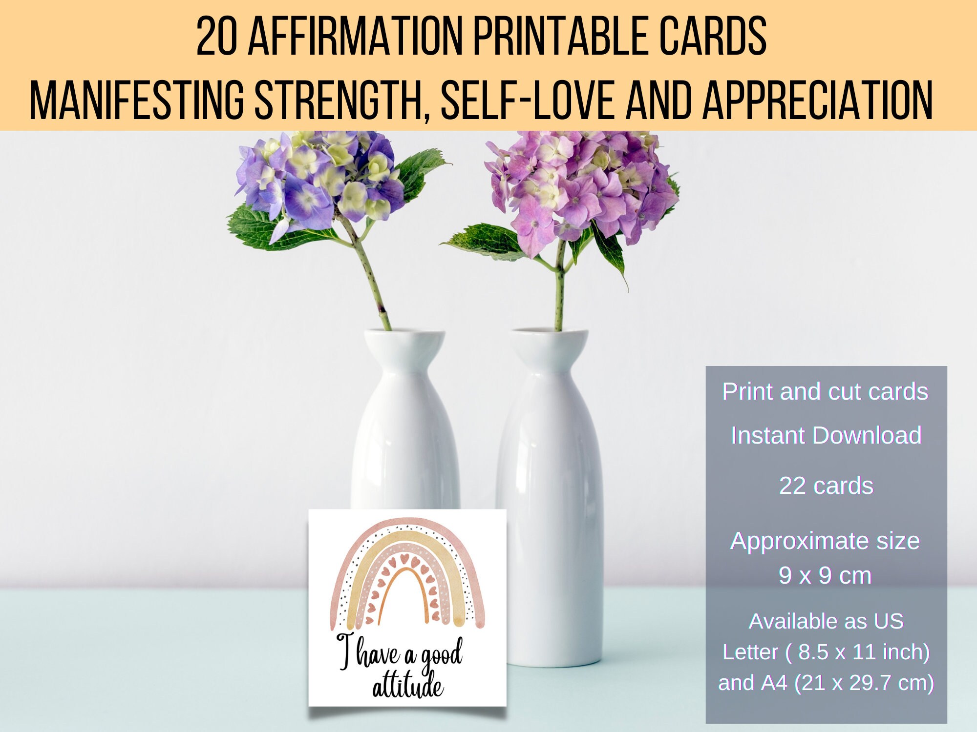 Affirmation Cards, Rainbow Neutral Tone Printable PDF Digital Download ...