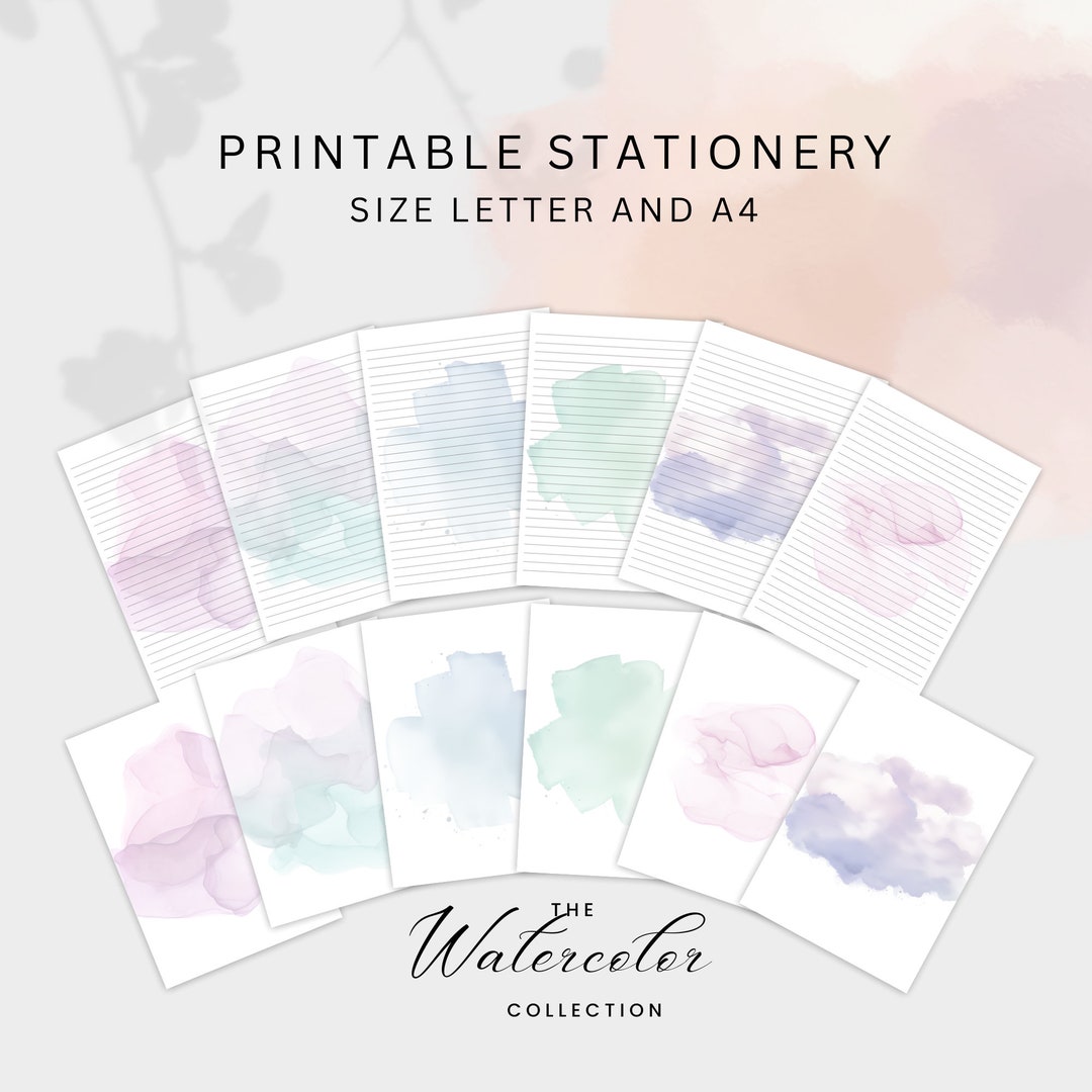 Printable Writing Paper Set, Stationery Printable, Paper Set, Water ...