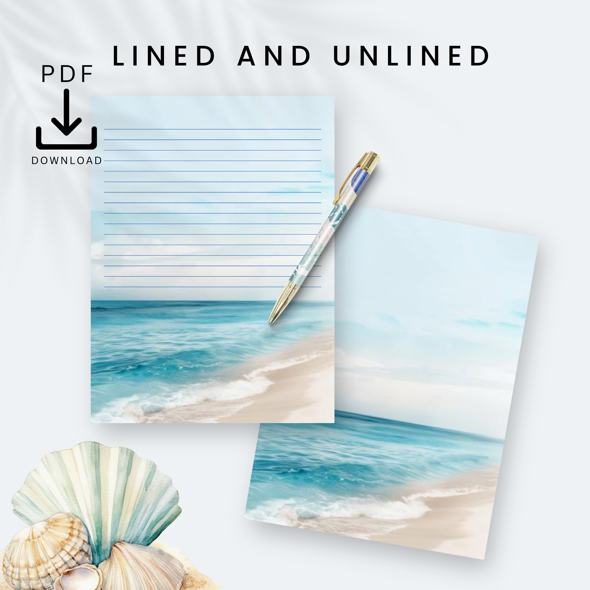 Printable Writing Paper Set, Seascape Stationery Printable, Paper Set ...