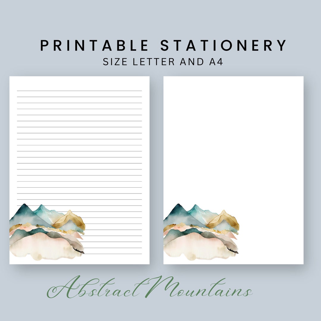 Printable Writing Paper Set, Stationery Printable, Paper Set, Hills and ...