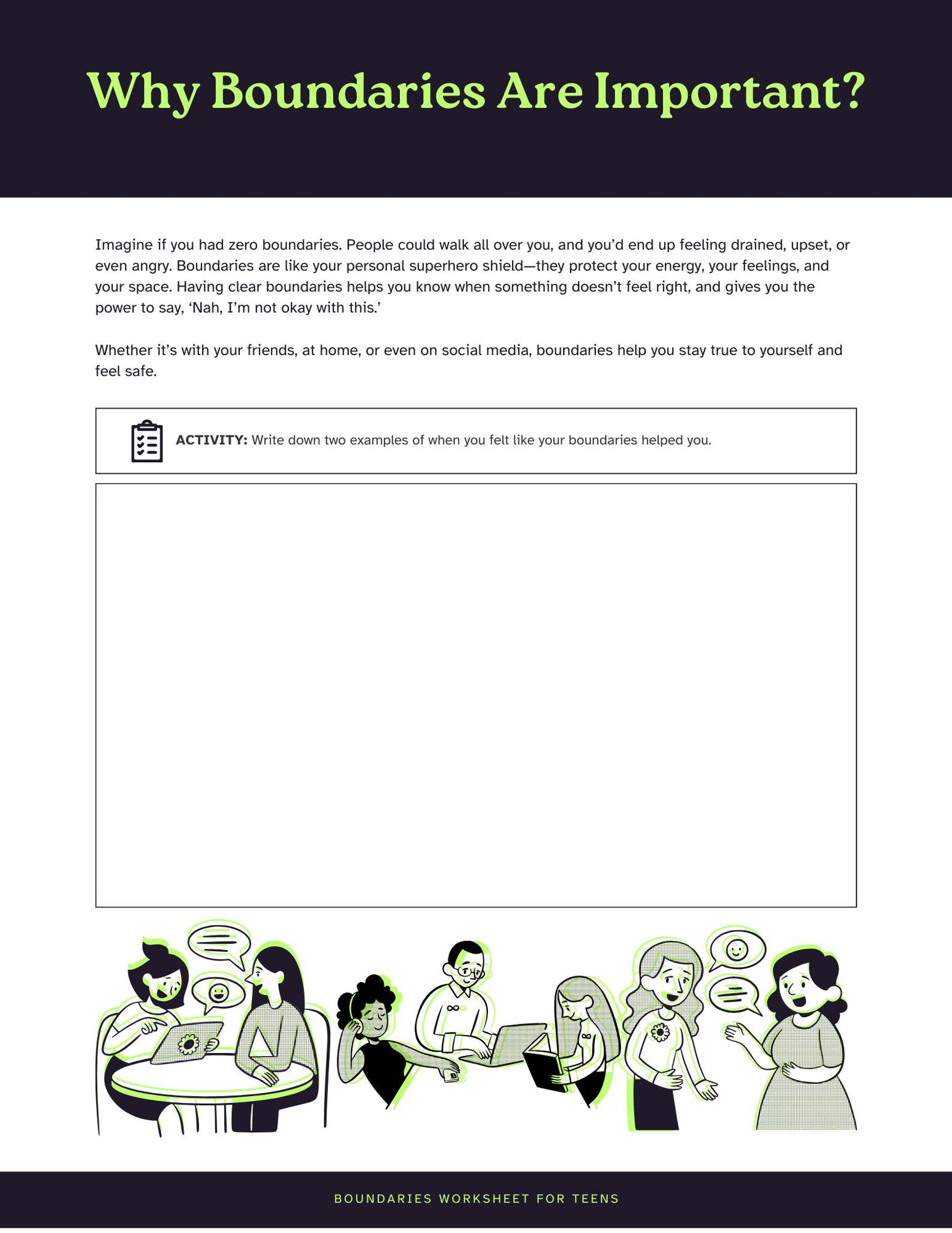 Boundaries Awareness Activity Worksheet for Teenagers, Life Skills ...