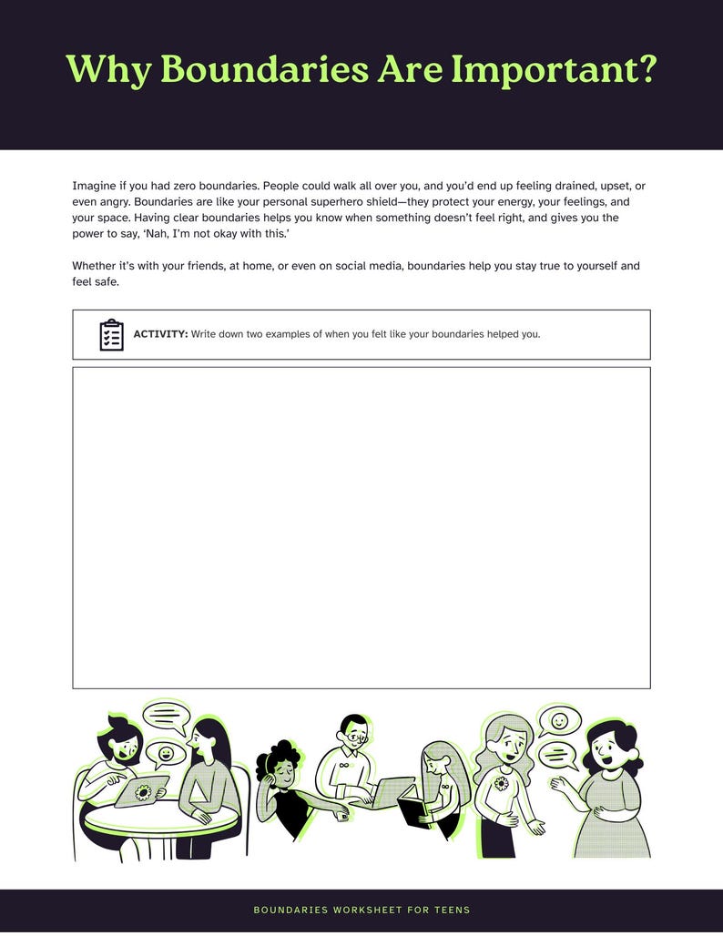 Boundaries Awareness Activity Worksheet for Teenagers, Life Skills ...