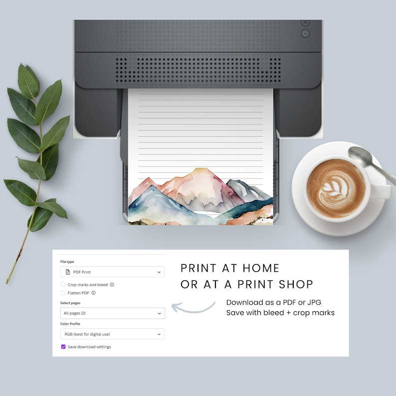 Printable Writing Paper Set, Stationery Printable, Paper Set, Hills and ...