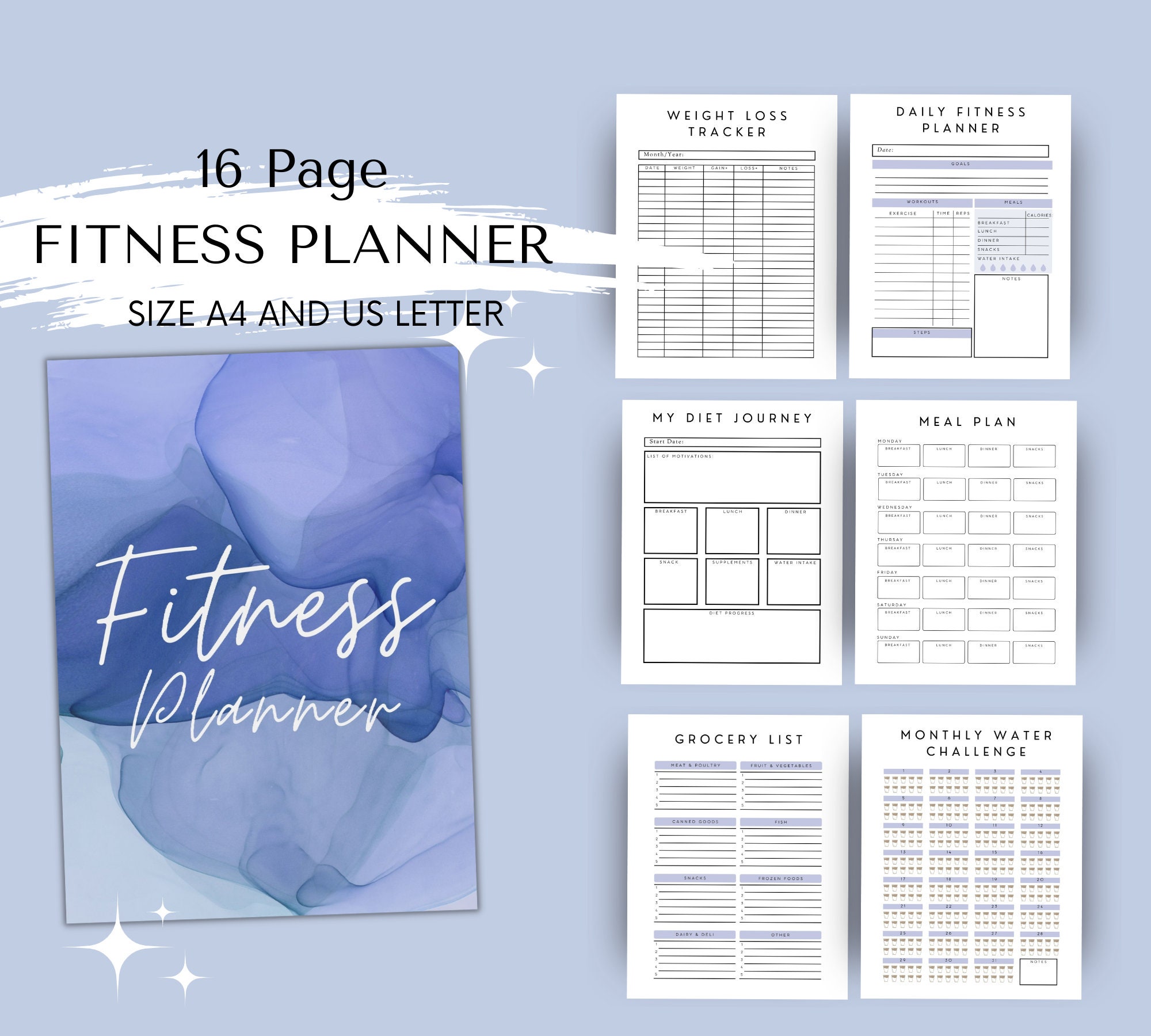 Purple Fitness Planner Printable Sheets, Bundle of Workout Planner ...