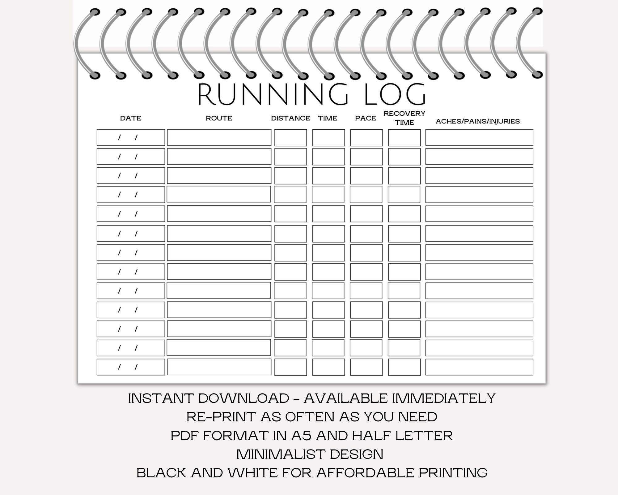 Running Log, Running Printable, Double-sided Exercise Tracker, Instant ...