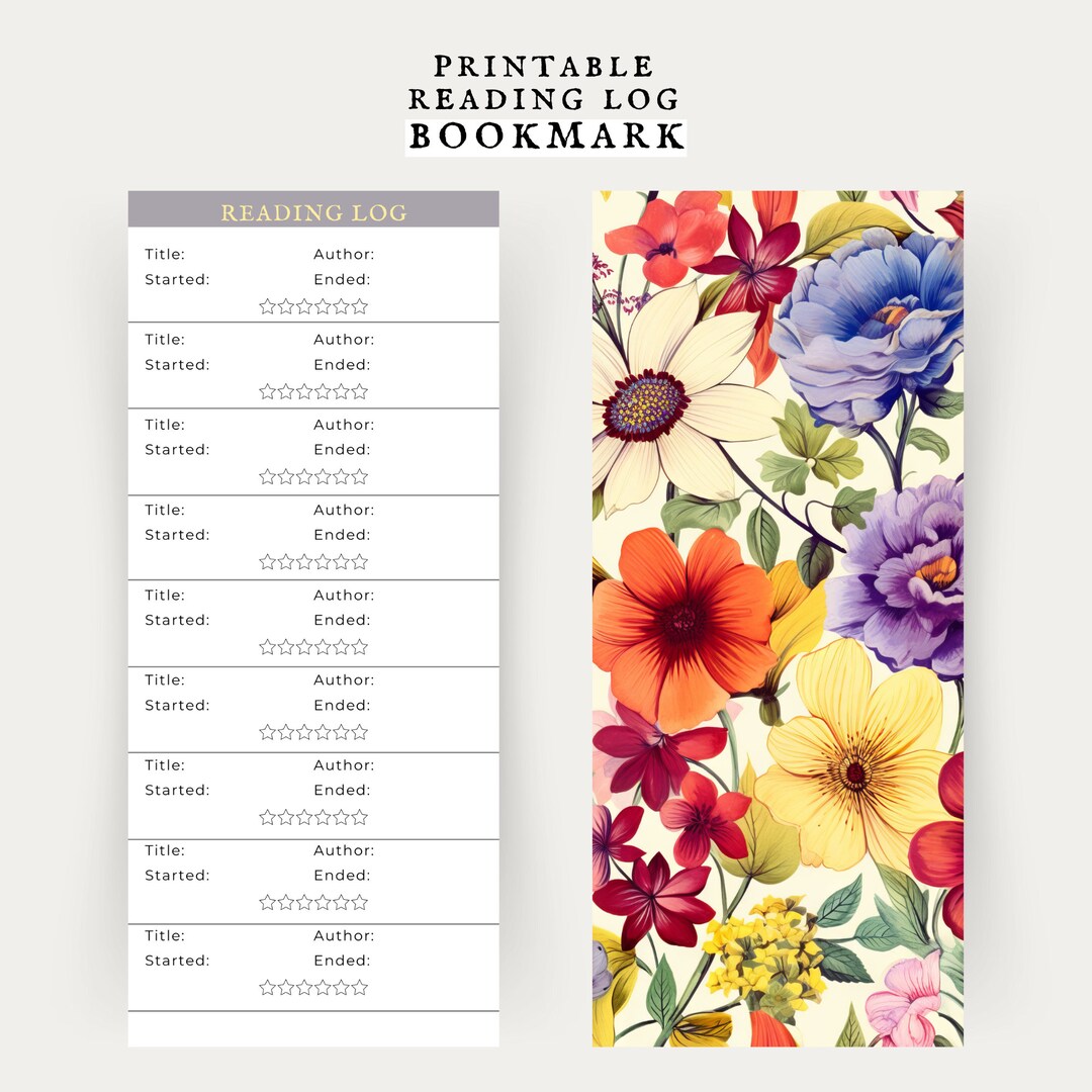 Printable Bookmark, Floral Reading Log, Library Card Book Mark, Book ...