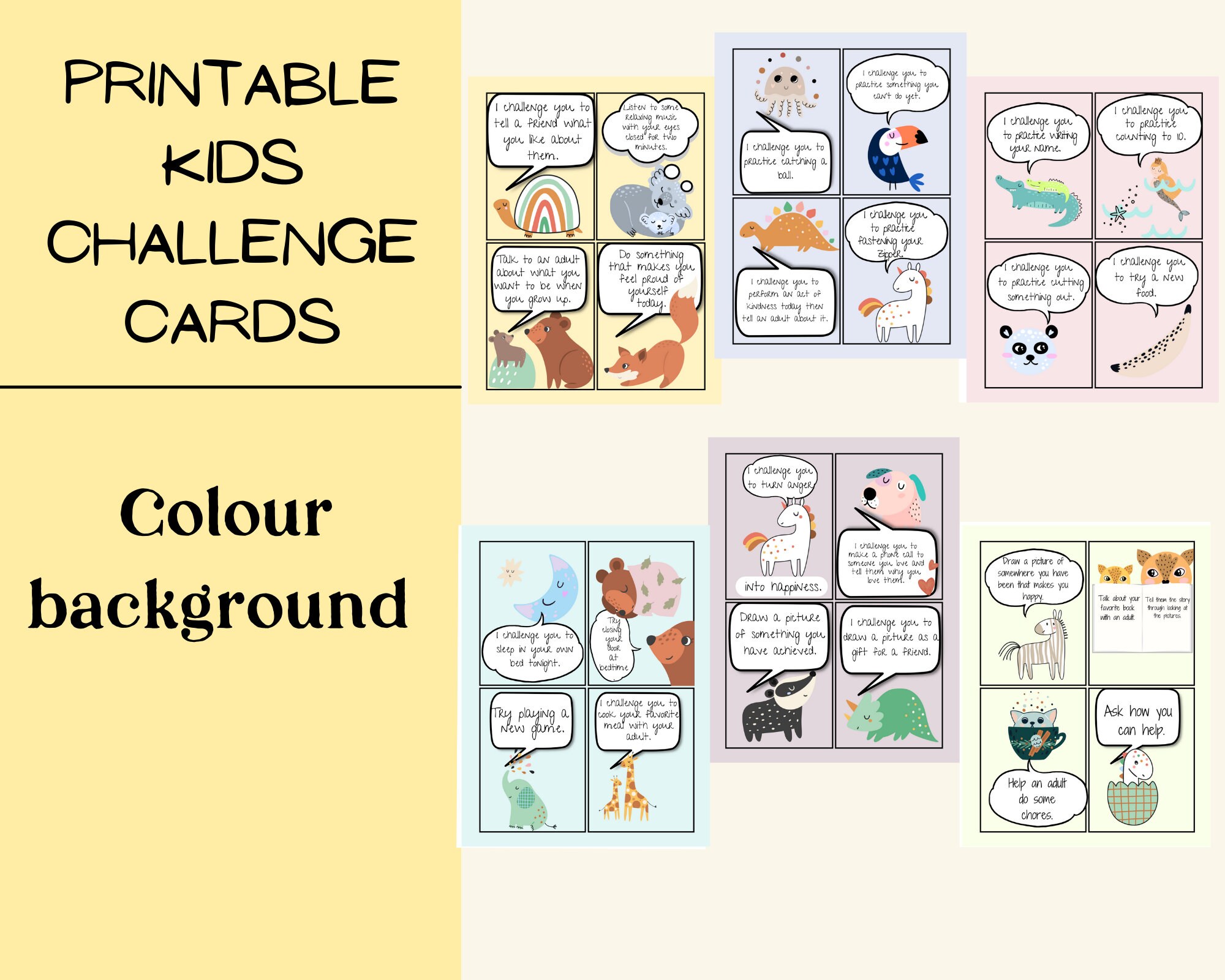 Printable Kids Learning and Skills Challenge Cards, Motivation Cards ...
