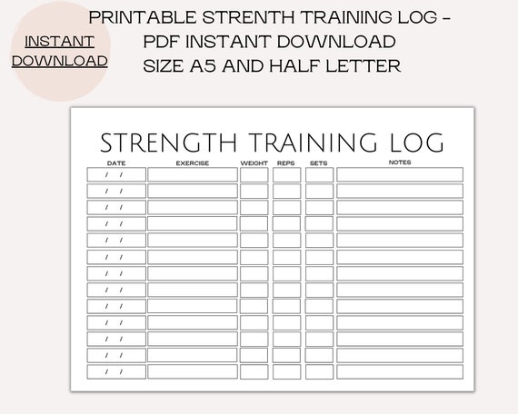 Strength Training Log Gym Workout Printable Double-sided - Etsy