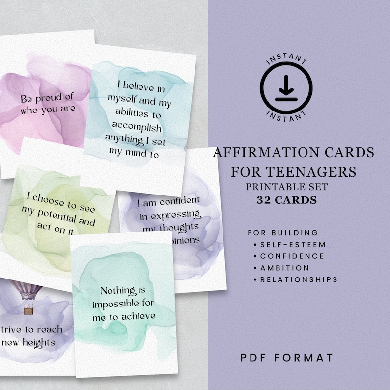 Printable Positive Affirmation Cards for Teens, Teenage Kindness Cards ...