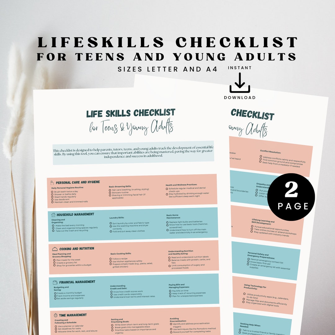 Life Skills Checklist for Parents, Teens and Young Adults, Printable ...