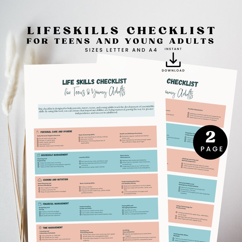Life Skills Checklist for Parents, Teens and Young Adults, Printable ...