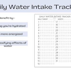 Water Intake Log, Fluid Intake Tracker - Etsy