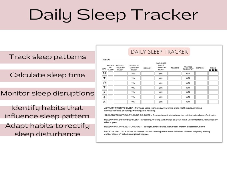 Printable Sleep Tracker, Weekly Sleep Chart, 7 Day Sleep Journal Log ...