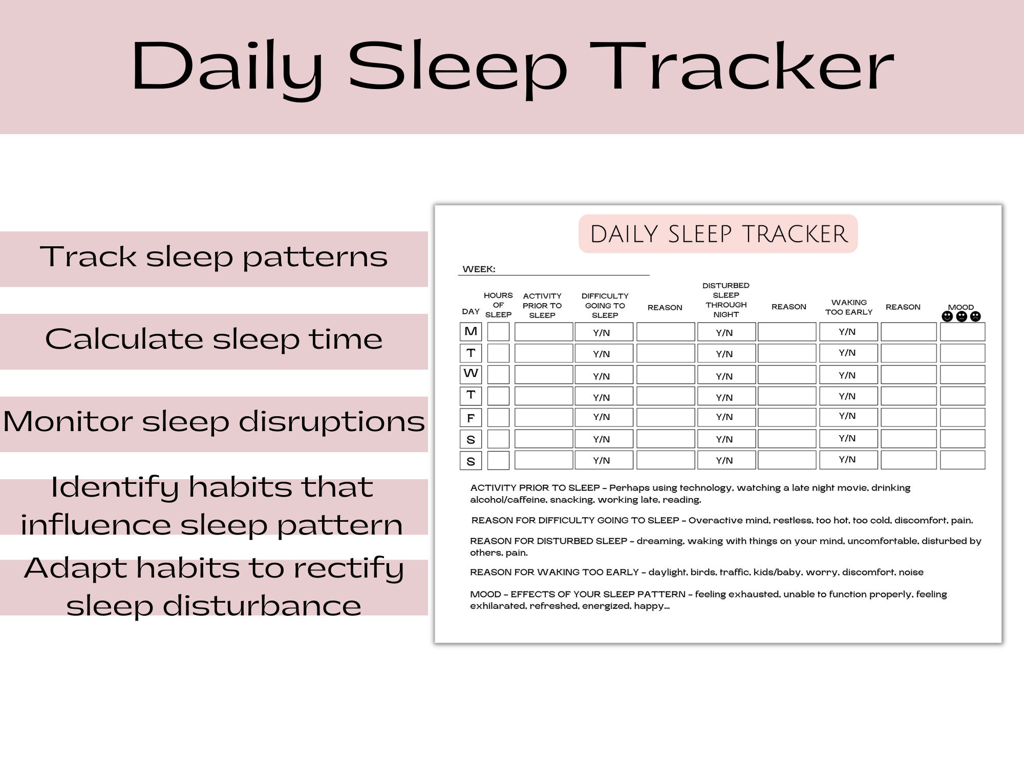 Printable Sleep Tracker, Weekly Sleep Chart, 7 Day Sleep Journal Log ...