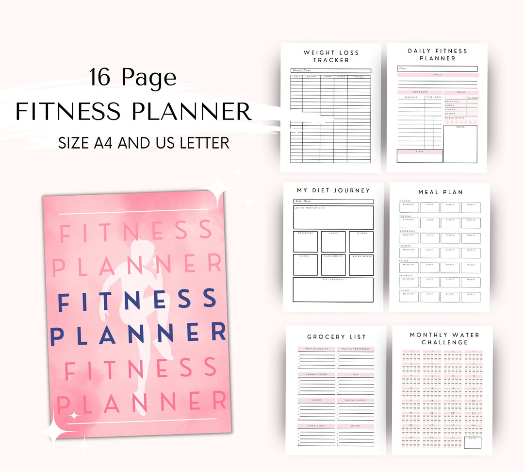Fitness Planner Printable Sheets, Bundle of Workout Planner Print Outs ...