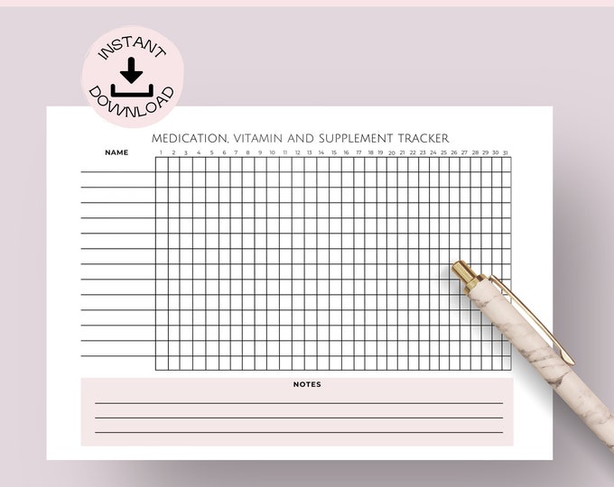 Printable Medication Tracker: Daily Medication Log (instant Download ...