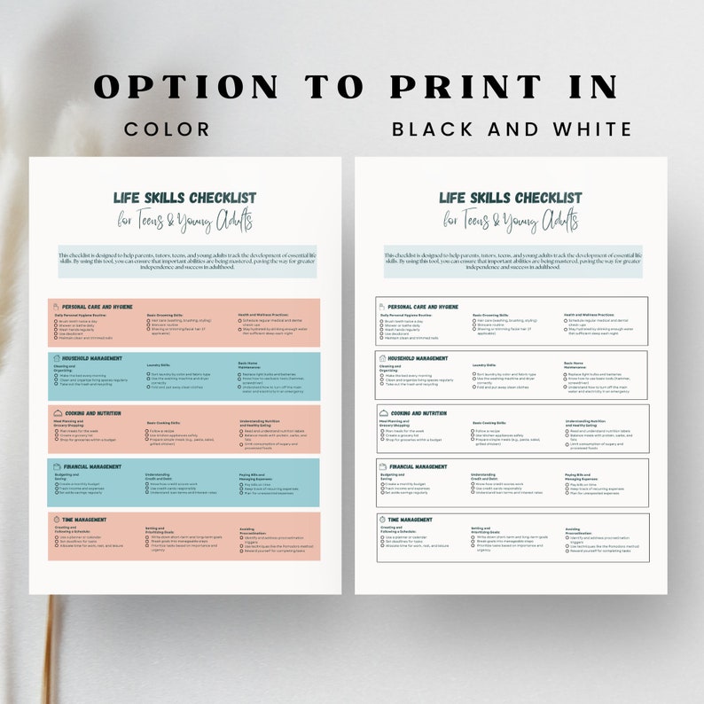 Life Skills Checklist for Parents, Teens and Young Adults, Printable ...