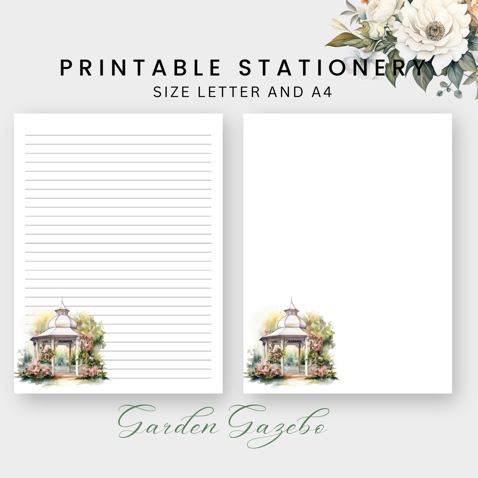 Printable Writing Paper Set, Stationery Printable, Paper Set, Garden ...