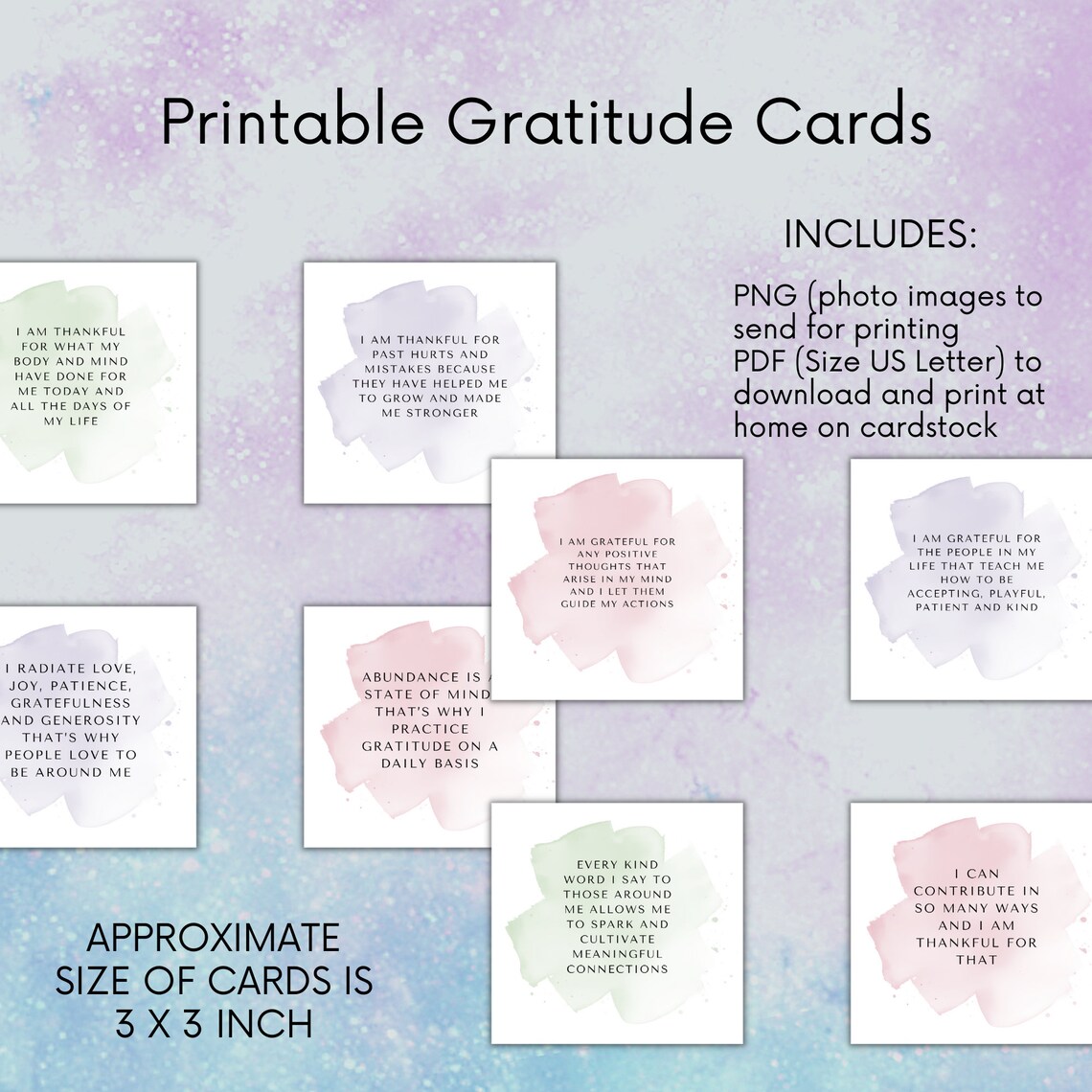 Gratitude Card Deck, Printable Gratefulness Card Set, Gratitude Journal ...