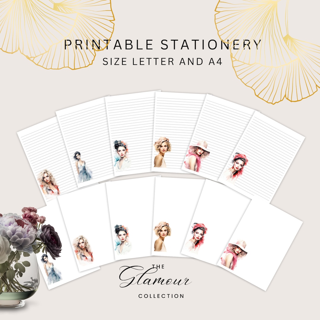Printable Writing Paper Set, Stationery Printable, Paper Set, Glamour ...