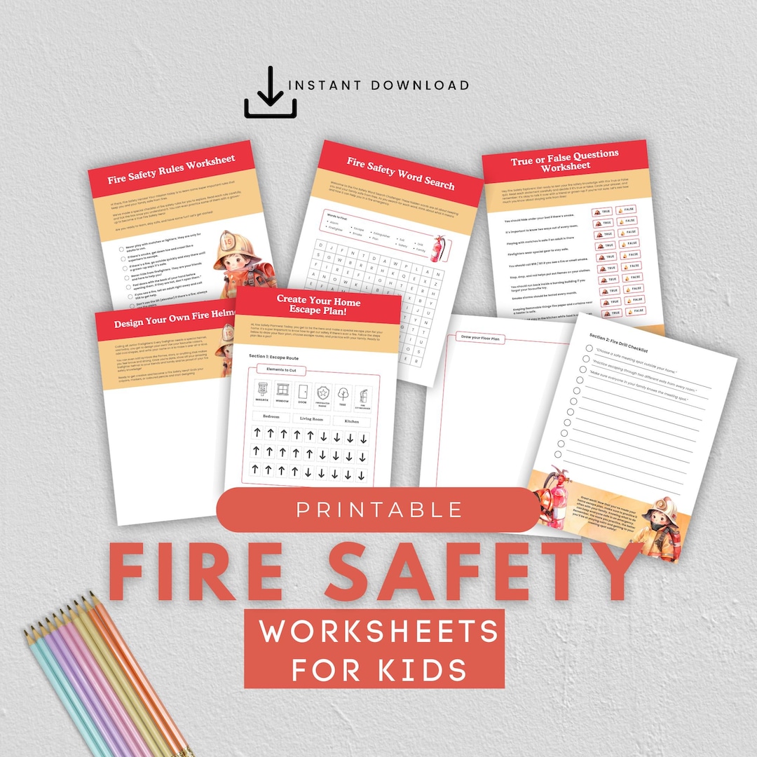 Fire Safety for Kids Printable Worksheet Pack, Home Schooling ...