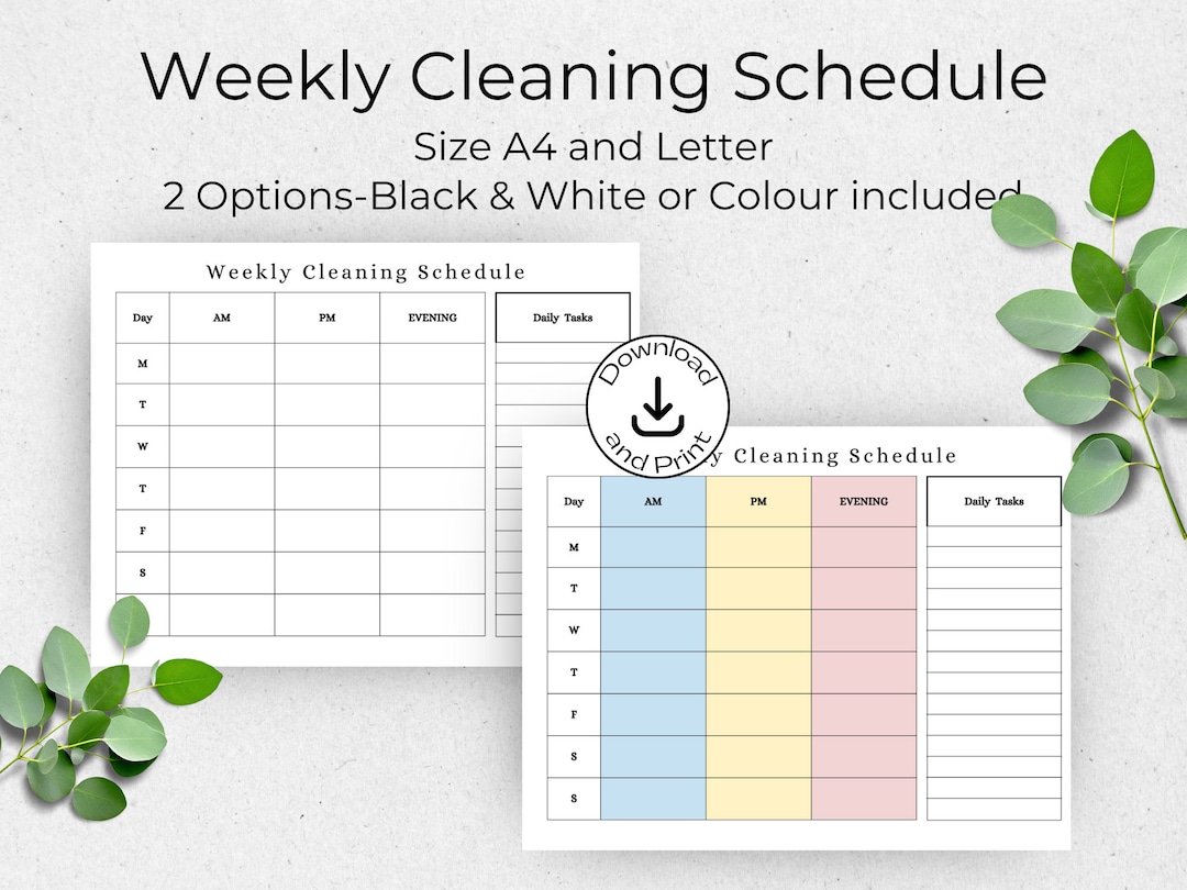 Cleaning Schedule Template Blank, Printable Cleaning Checklist ...